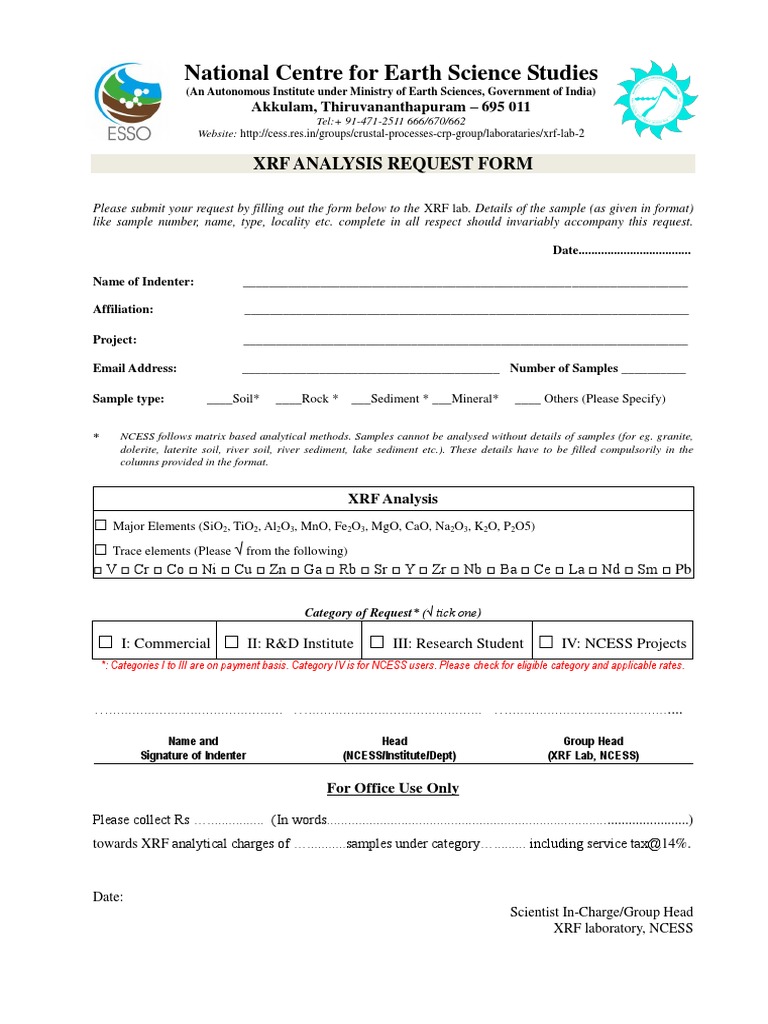 XRF Analysis Request Form | PDF | Receipt | Chemistry