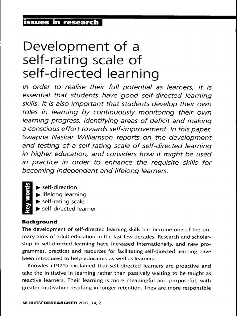 Self-Rating Scale for Self-Directed Learning | PDF | Cronbach's Alpha ...