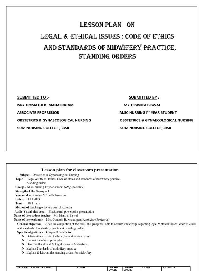LESSON PLAN On Legal & Ethical Issue | PDF | Midwife | Medical Ethics