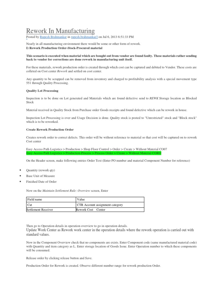 Rework in Manufacturing | Download Free PDF | Invoice | Logistics