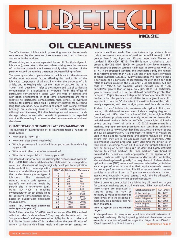 Lube Tech025 Oil Cleanliness | PDF | Motor Oil | Filtration