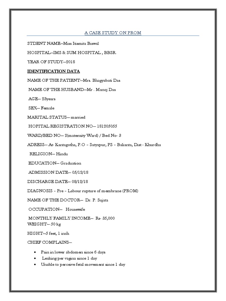 Case Study On PROM | PDF | Childbirth | Preterm Birth