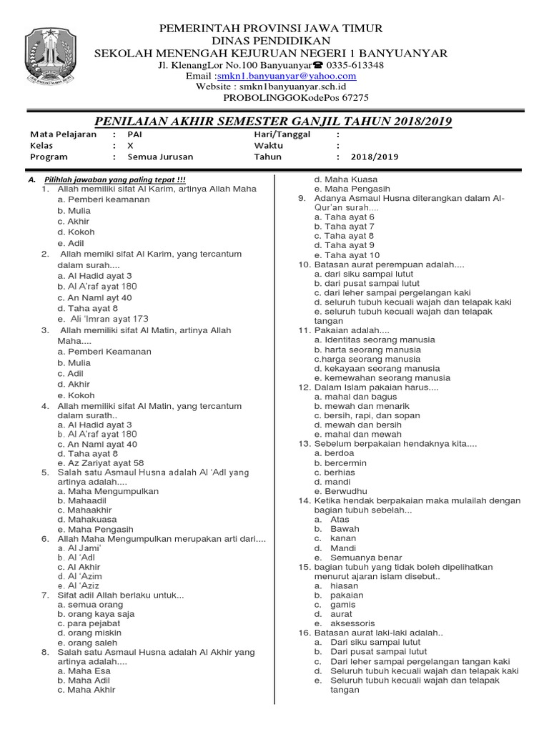 Soal Pai Kls X | PDF