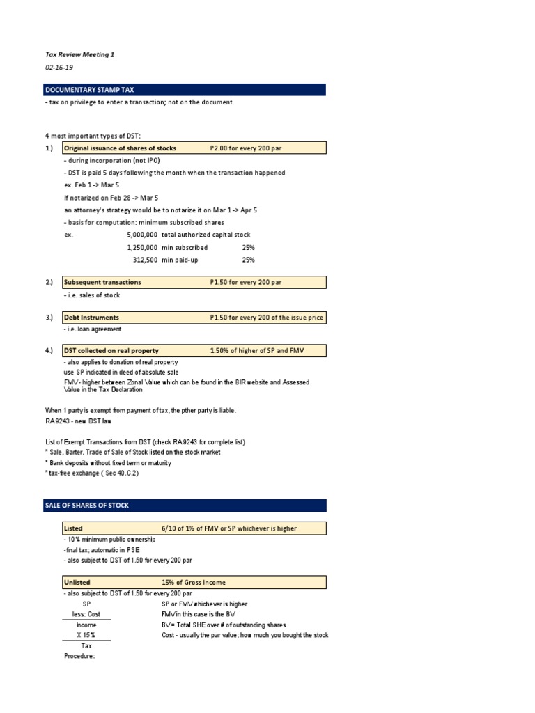Original Issuance of Shares of Stocks: Documentary Stamp Tax | PDF ...