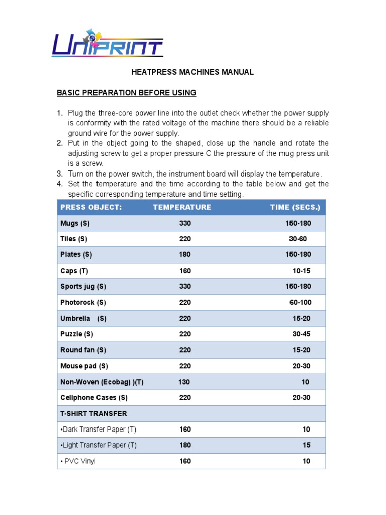 T18 Heat Press Machine Instructions | PDF | Equipment | Manufactured Goods