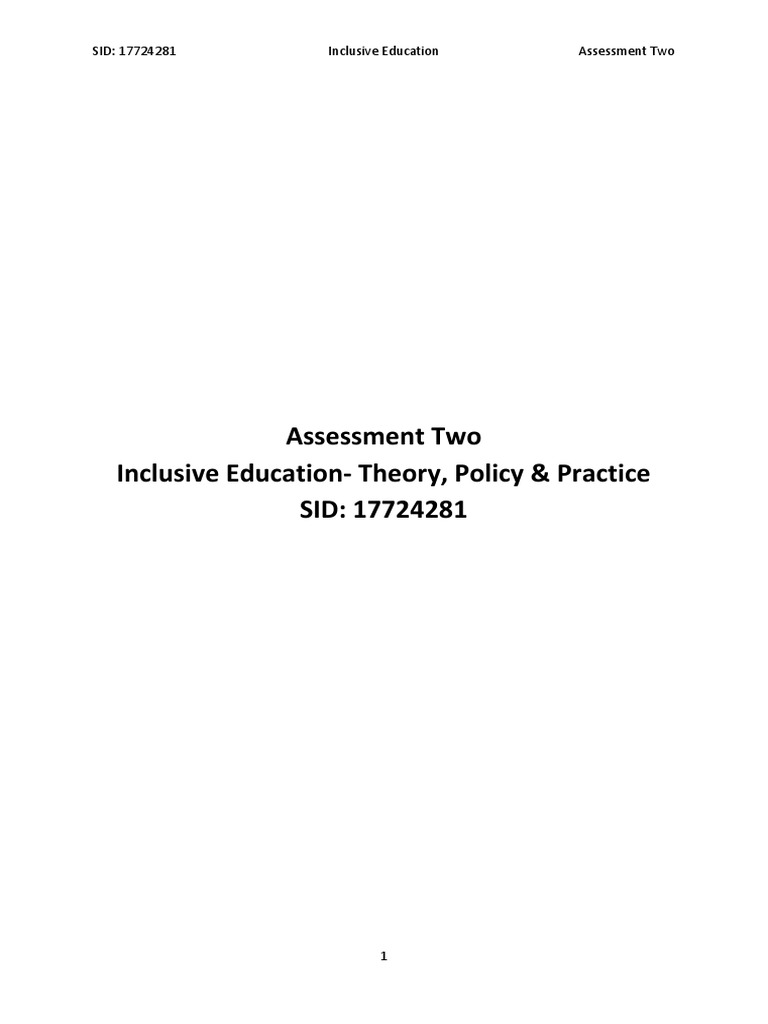 Inclusive Education Assessment Two | PDF | Inclusion (Education ...