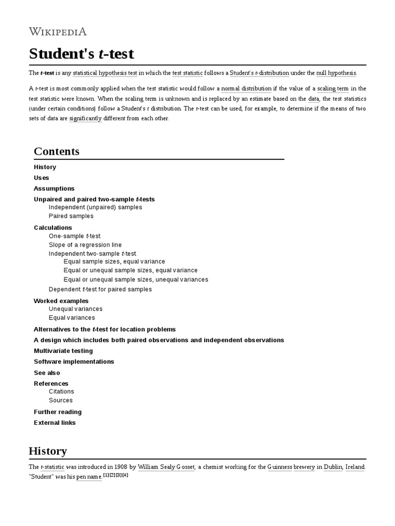 Student's T Test | PDF | Student's T Test | Normal Distribution