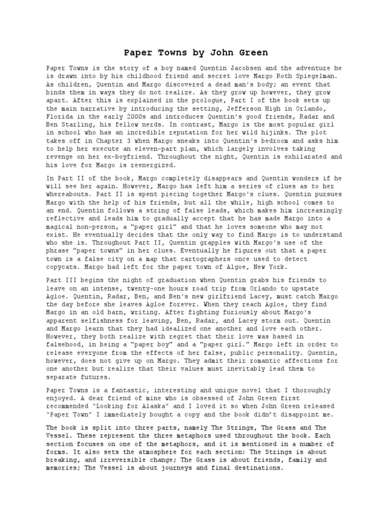 Book Review - Paper Towns | PDF