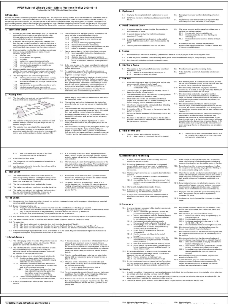 WFDF 2009 Rules - Pocket Format | PDF | Referee | Team Sports