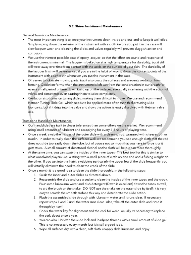 General Instrument Maintenance | PDF | Trombone | Brass Instruments