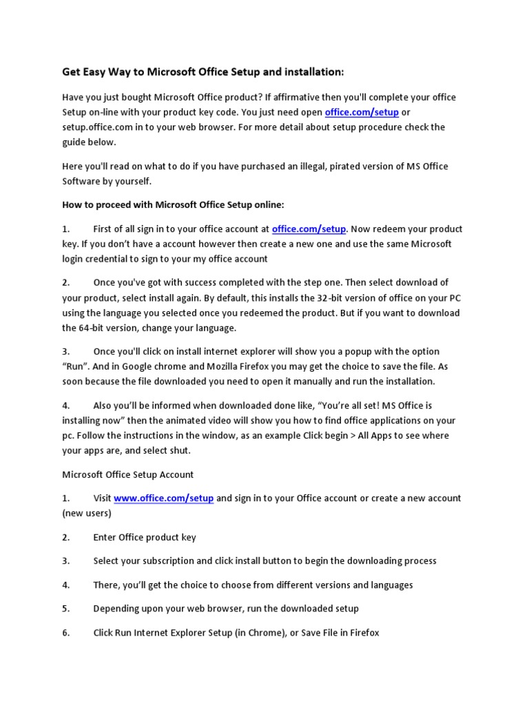 Microsoft Office Setup and Installation | PDF | Microsoft Office ...