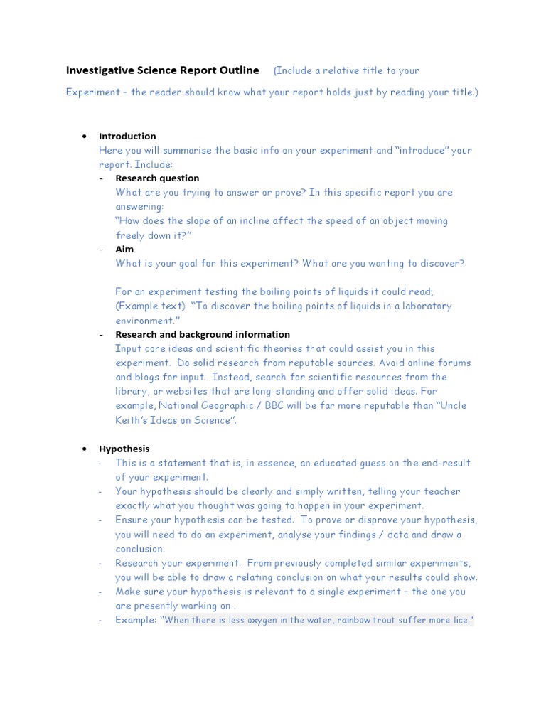 Report Outline | PDF | Experiment | Hypothesis