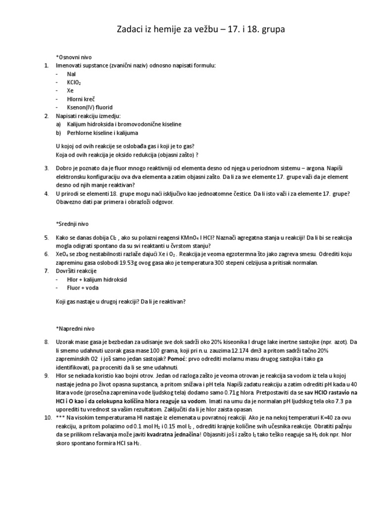 Zadaci Iz Hemije Za Vežbu | PDF
