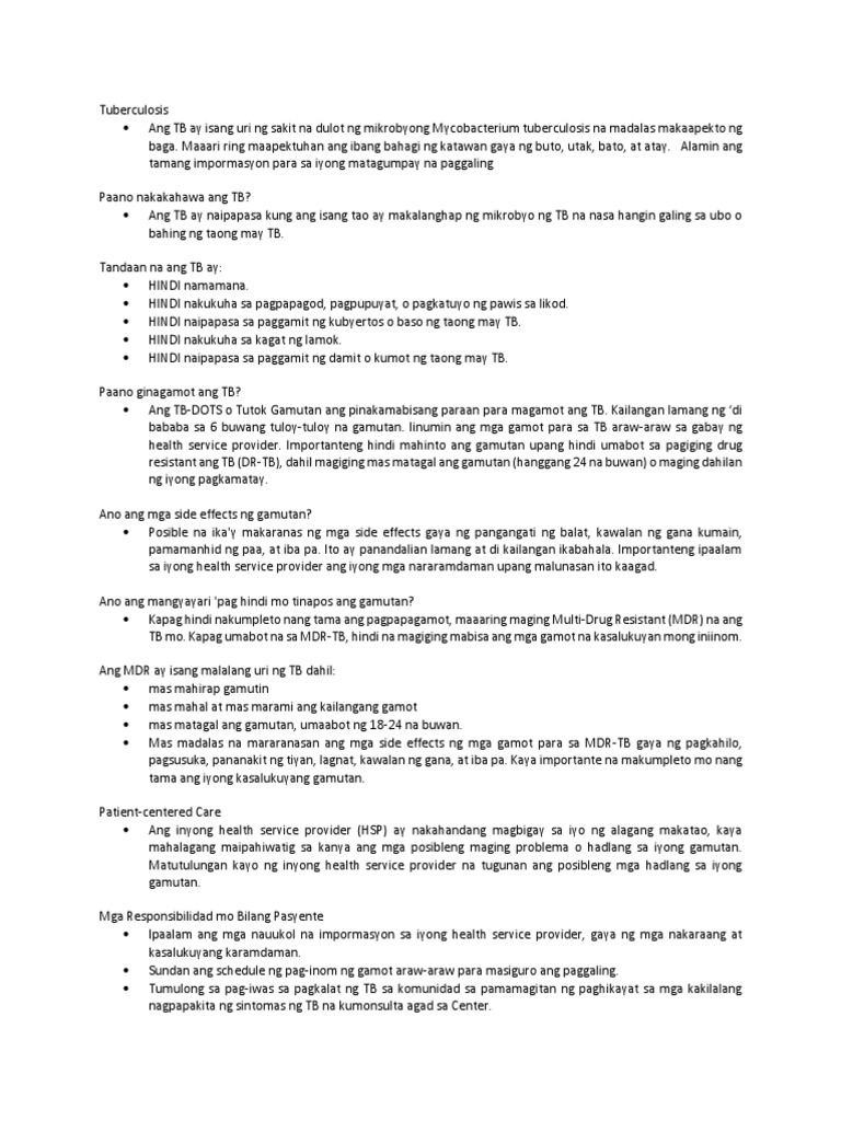 Health Topic (Tuberculosis) - Tagalog Version | PDF
