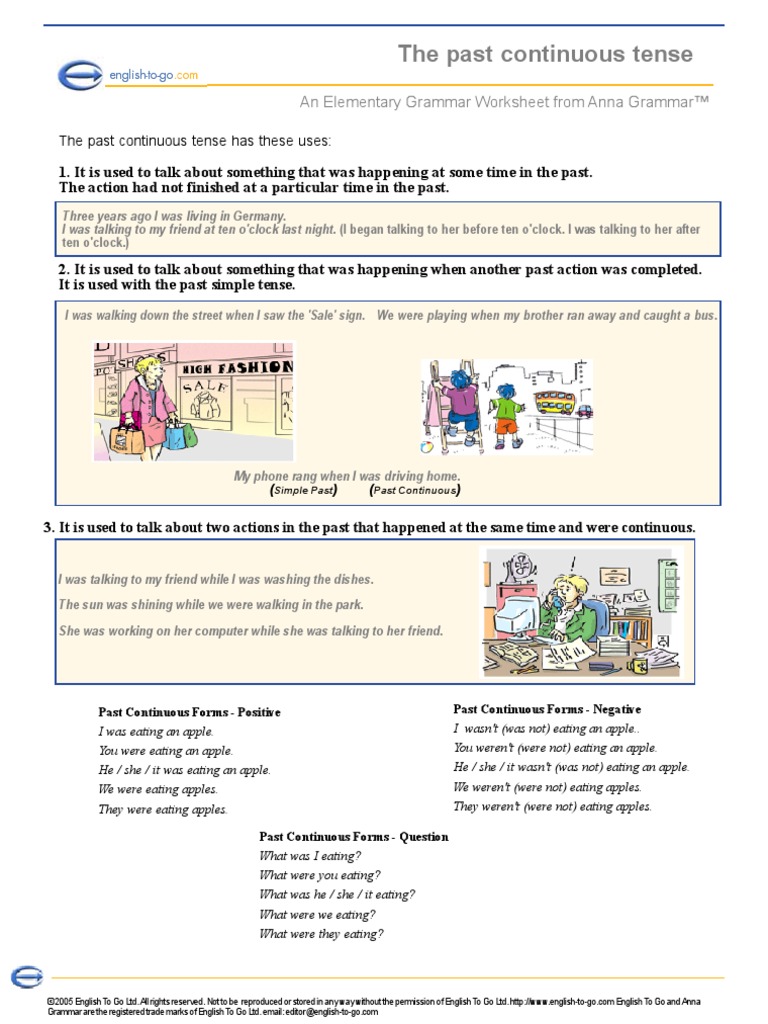 The Past Continuous Tense Elementary PDF | PDF | Verb | Syntactic ...