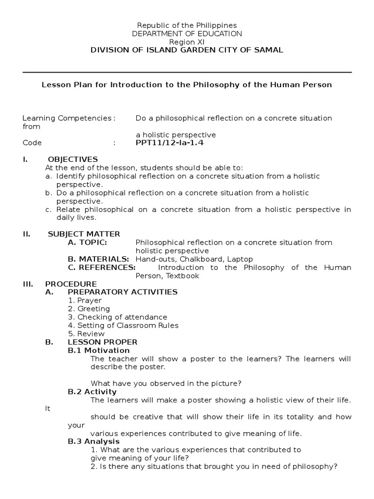 Philosophical Reflection on Life's Situations | PDF | Lesson Plan ...