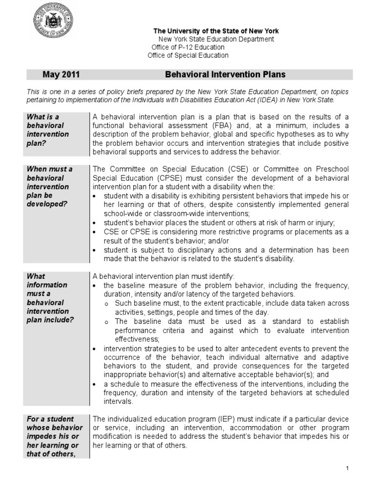 Behavioral Intervention Plans Overview | PDF | Individualized Education ...