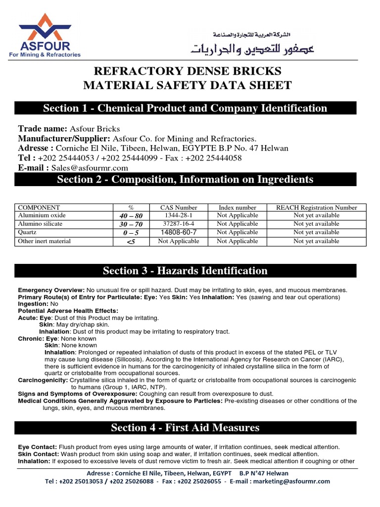 Refractory Dense Bricks Material Safety Data Sheet: Section 1 ...