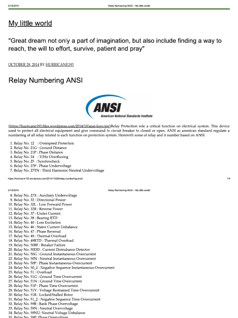 ANSI Relay Number Standard | PDF