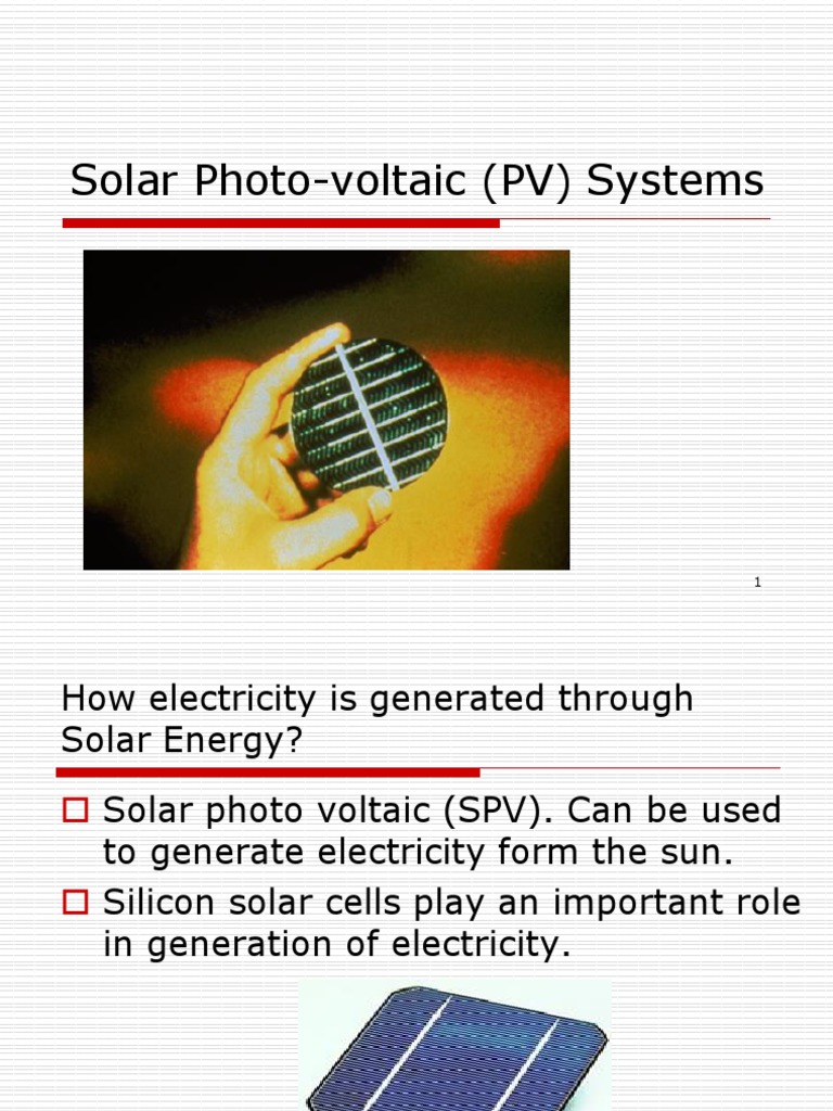 Solar Photo Voltaic Pv Systems Pdf Photovoltaics Photovoltaic