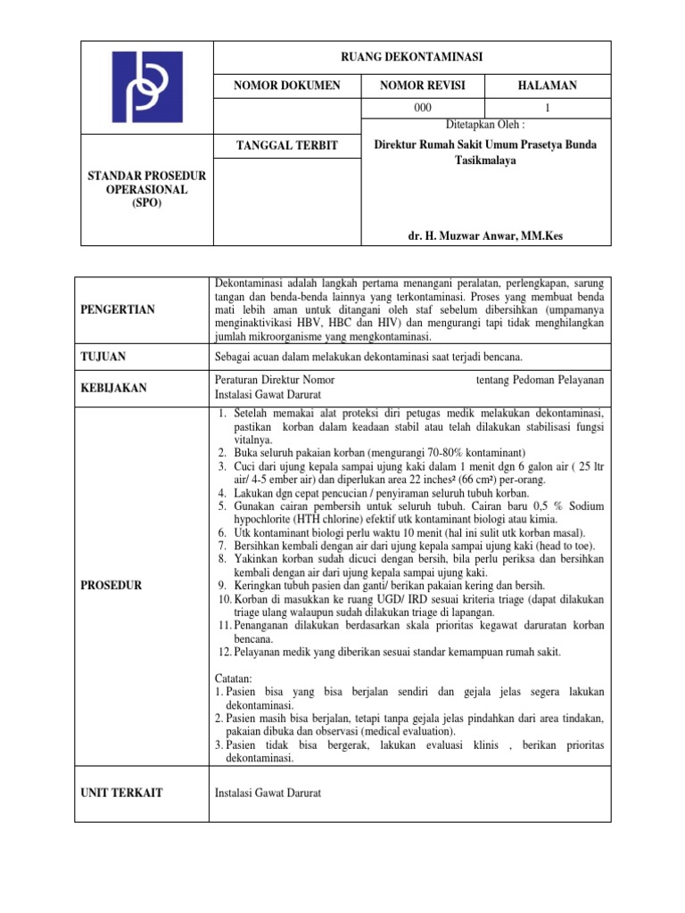 Spo Ruang Dekontaminasi | PDF