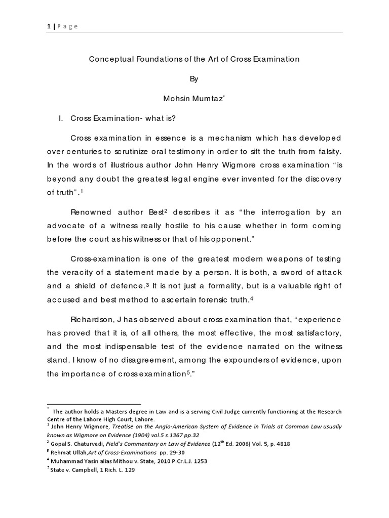 Conceptual Foundations of the Art of Cross Examination: Understanding ...