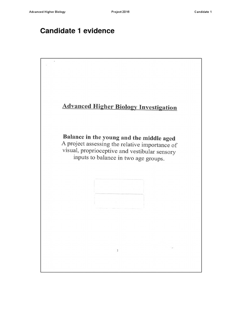 Candidate 1 Evidence: Advanced Higher Biology Project 2016 Candidate 1 ...