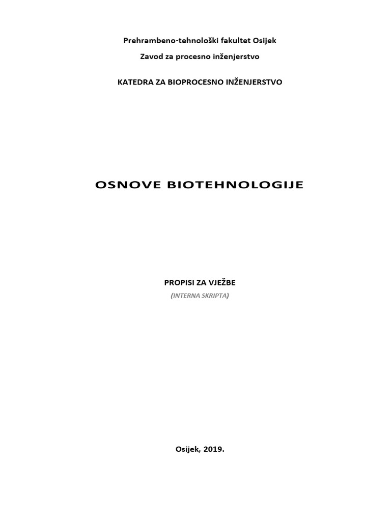 OsnoveBiotehnologije Vjezbe Skripta 2018 2019 | PDF