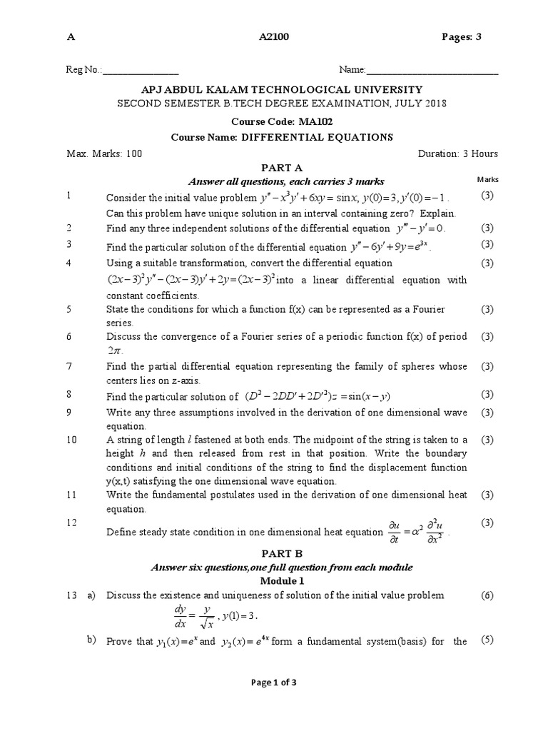 Y y X Xy y X y y y e y y Y: Answer All Questions, Each Carries 3 Marks | Download Free PDF ...