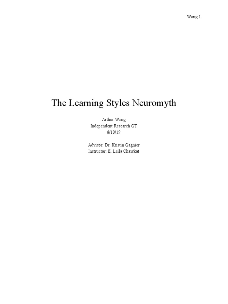Final Draft 3 Pdf Learning Styles Learning