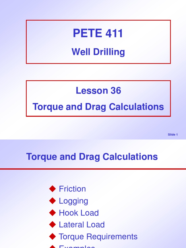 Torque and Drag Calculations | PDF | Friction | Torque