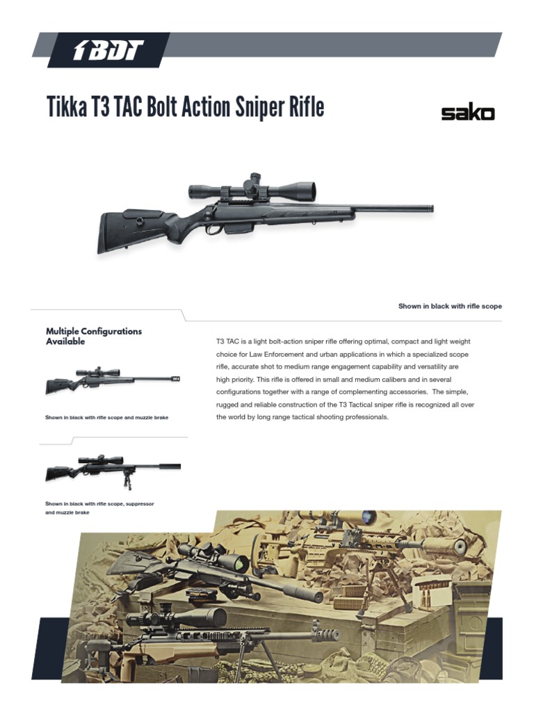 Sako Tikka t3 Tac Bolt Action Sniper Rifle | PDF | Rifle | Telescopic Sight