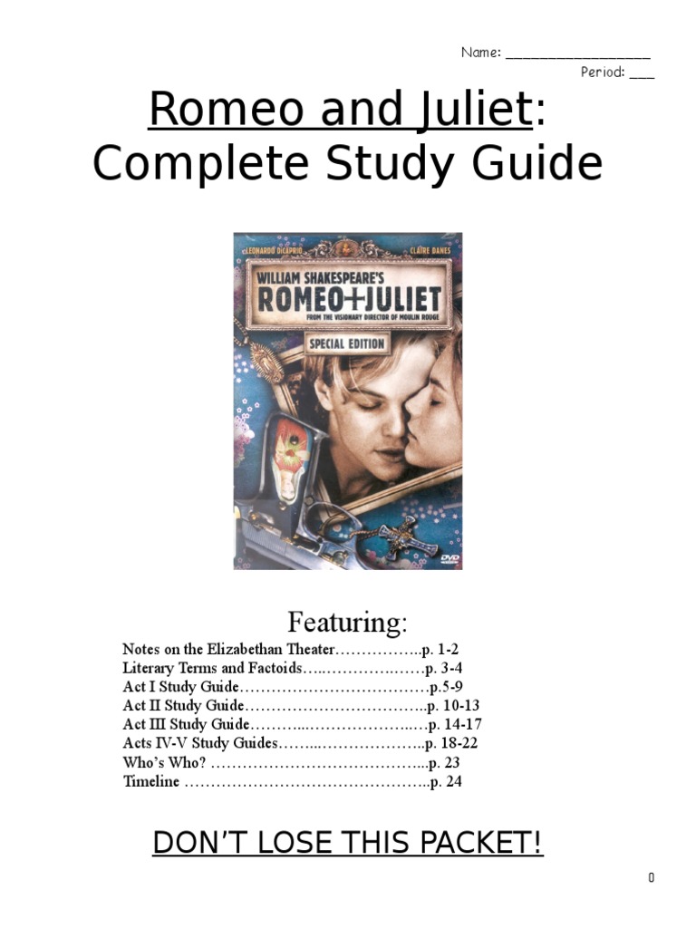 Romeo and Juliet Complete Study Guide | Download Free PDF | Characters ...