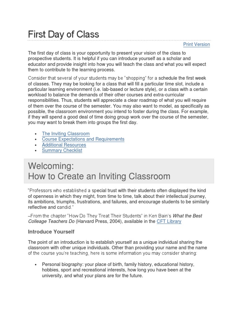 First Day of Class: Welcoming: How To Create An Inviting Classroom ...