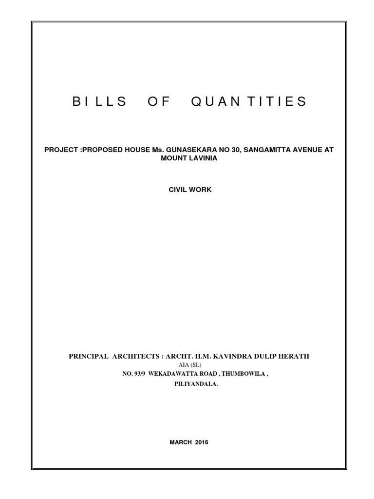 Bill of Quantities for House Project | PDF | Specification (Technical ...