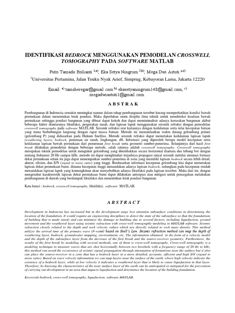 Identifikasi Bedrock Menggunakan Pemodelan Crosswell Tomography Pada ...