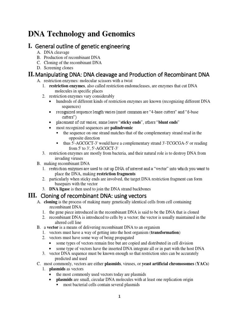 DNA Technology and Genomics: General Outline of Genetic Engineering ...