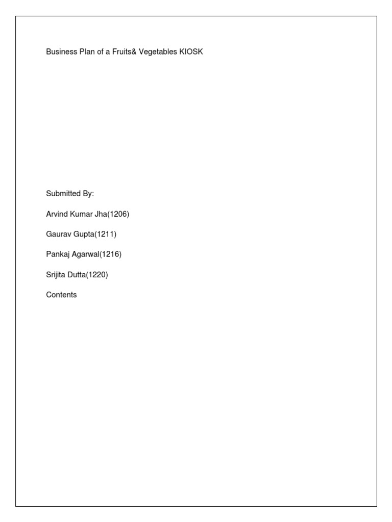Business Plan of A Fruits& Vegetables KIOSK | PDF | Retail | Vegetables