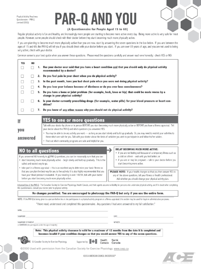 Par-Q and You: ©2000 Used With Permission From The Canadian Society For ...