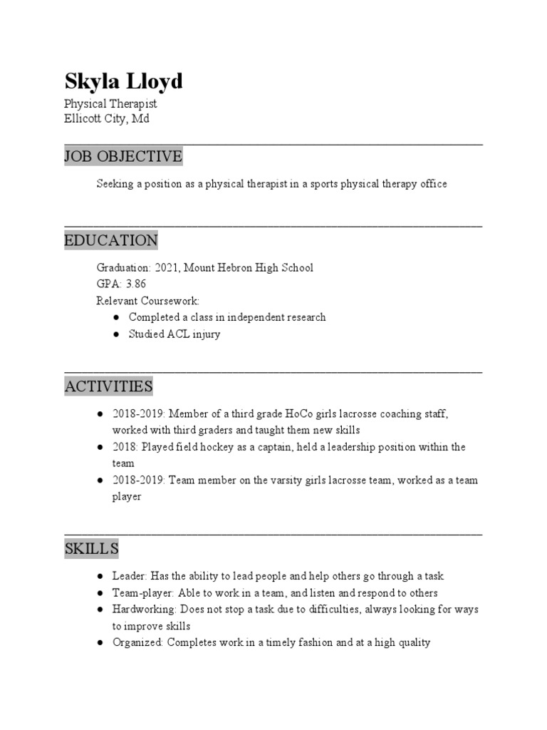 Skyla Lloyd: - Job Objective | PDF