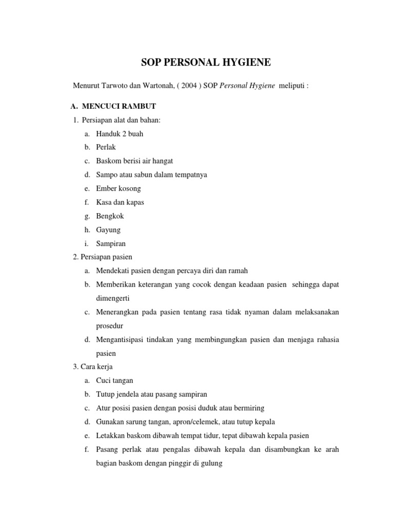 Sop Personal Hygiene | PDF