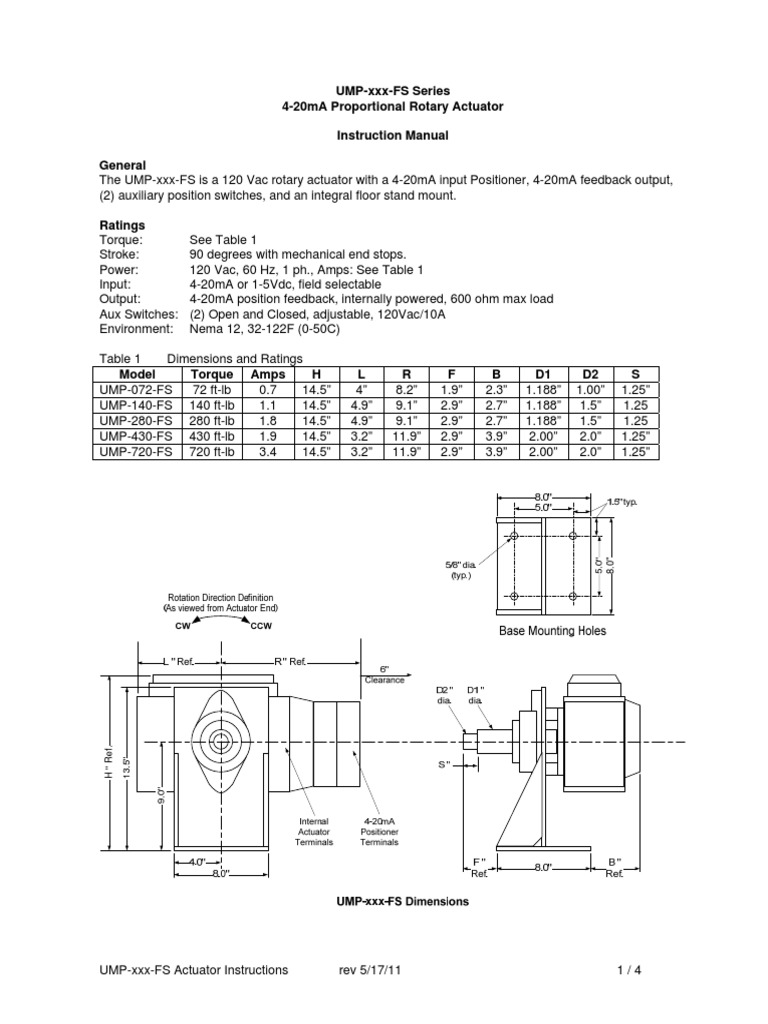 UMP-xxx-FS Series 4-20ma Proportional Rotary Actuator Instruction ...