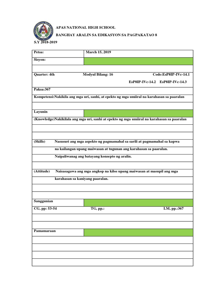 Lesson Plan Esp Template | PDF
