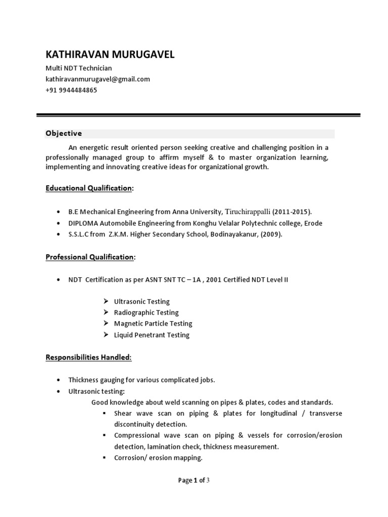 NDT Resume | PDF | Nondestructive Testing | Engineering