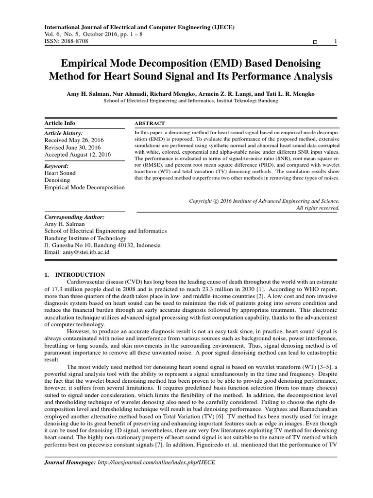 Empirical Mode Decomposition EMD Based D PDF | PDF | Signal To Noise Ratio | Signal Processing