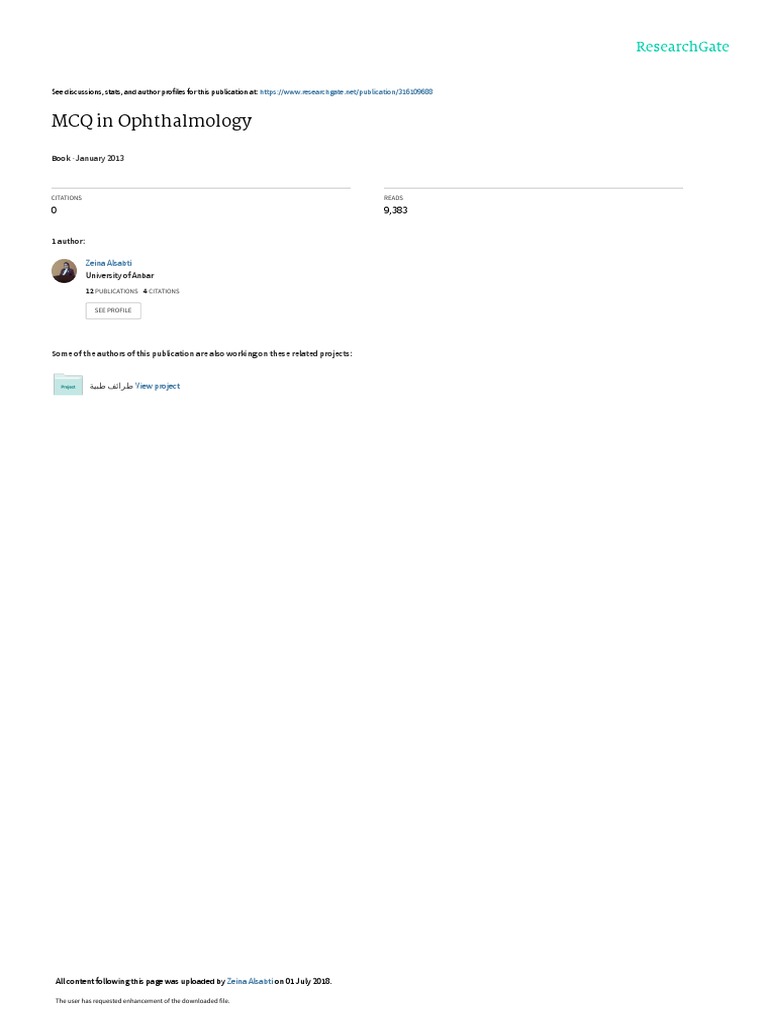 MCQ in Ophthalmology | PDF | Glaucoma | Ophthalmology