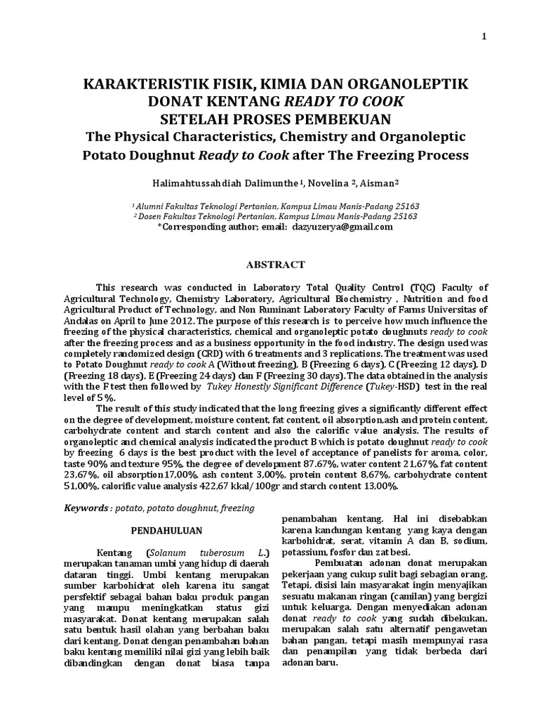 JURNAL Donat Kentang Ready To Cook | PDF | Chemistry | Food And Drink