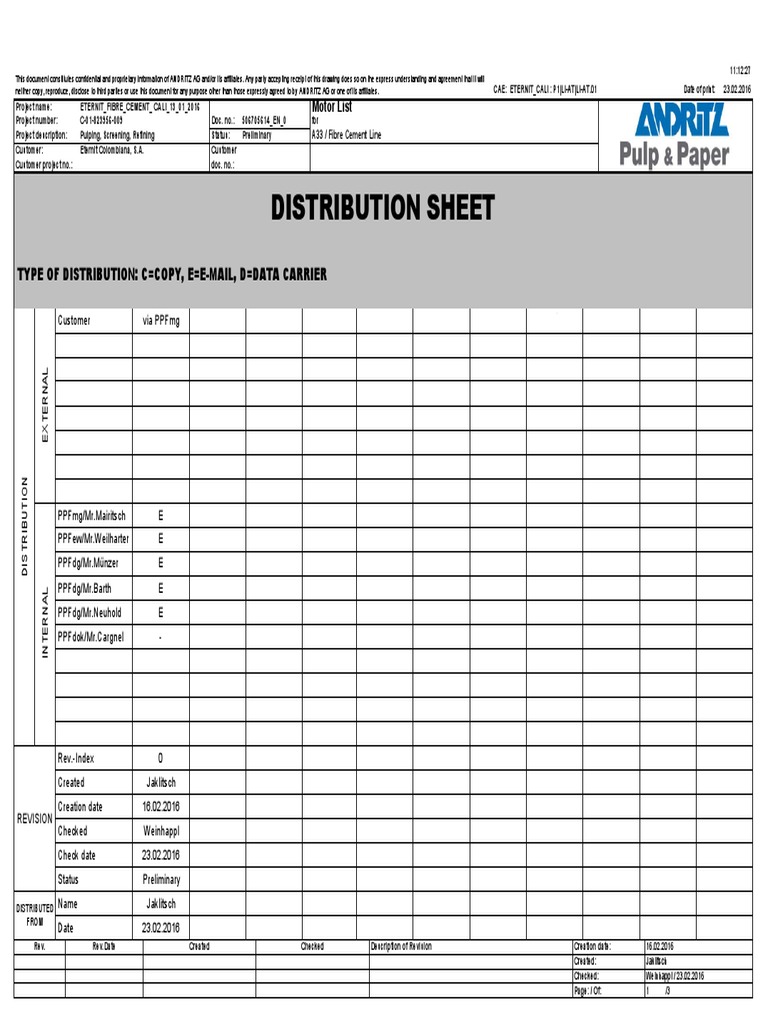 Distribution Sheet: Type of Distribution: C Copy, E E-Mail, D Data ...