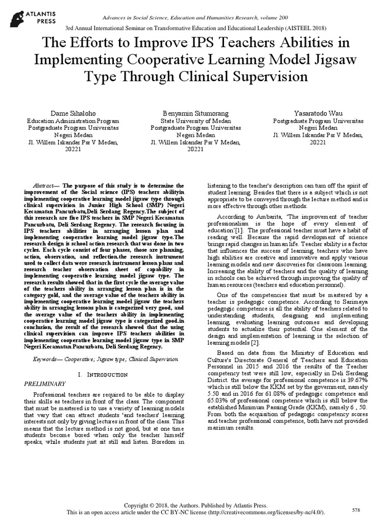 The Efforts To Improve IPS Teachers Abilities in Implementing Cooperative Learning Model Jigsaw ...