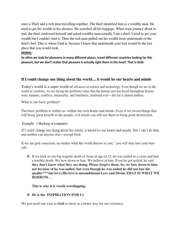 If I Could Change One Thing About The World.... It Would Be Our Hearts ...